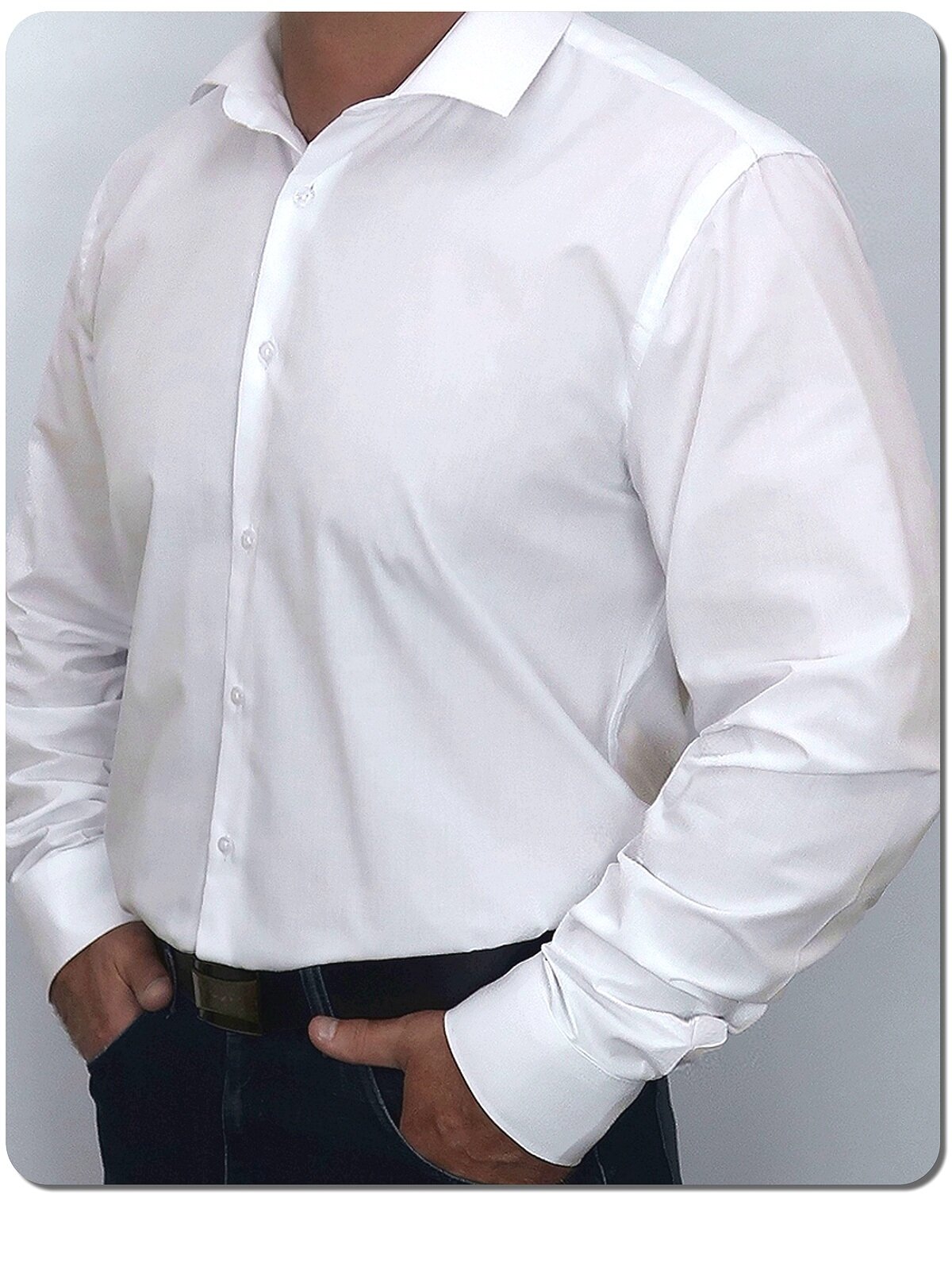 Рубашка Рубашка мужская с длинным рукавом, приталенная, светлая сорочка, на пуговицах, рубаха на лето и на любой сезон, стильный фасон одежды, красивый и модный образ, белая однотонная, летняя без карманов