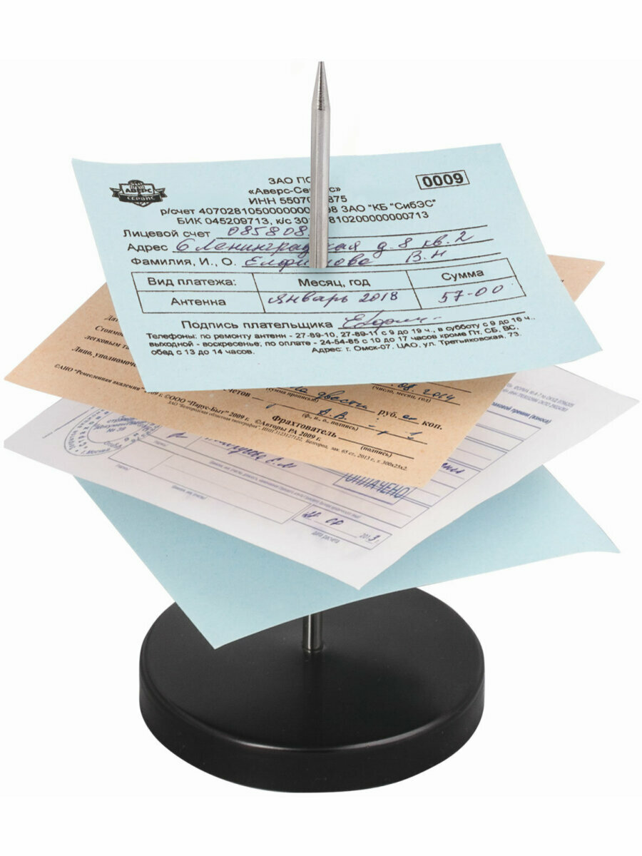 Игла для чеков, билетов, записок настольная, держатель канцелярский, 13 см, металлическая подставка, Brauberg, 237000