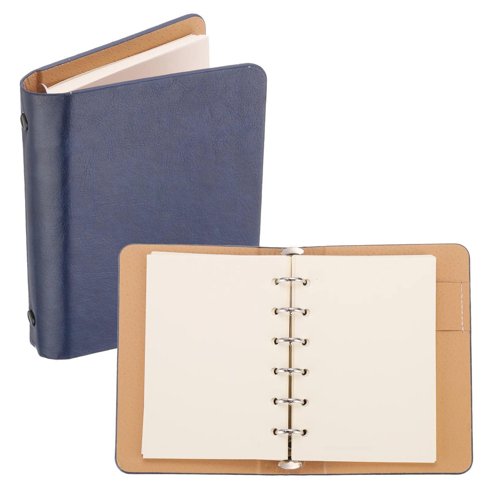 Кожаный блокнот A7, 6 колец, многоразовый вкладыш Blue 1Pcs
