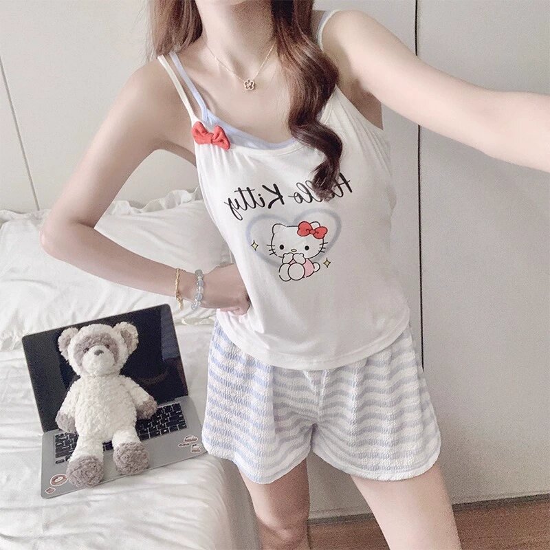 Модальные хлопковые подтяжки на груди, сексуальная женская пижама, лето 2025, новая домашняя одежда Hello Kitty, которую можно носить на улице