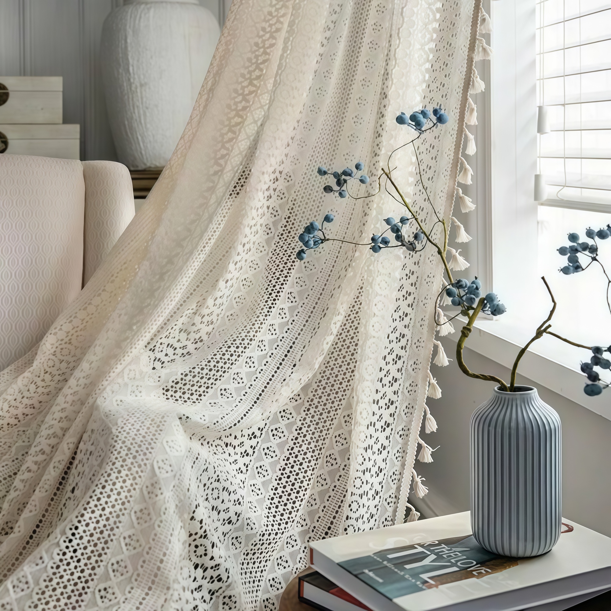 Занавеска на дверь, Занавеска нитяная, Перфорация, Бежевый - 150x240см,