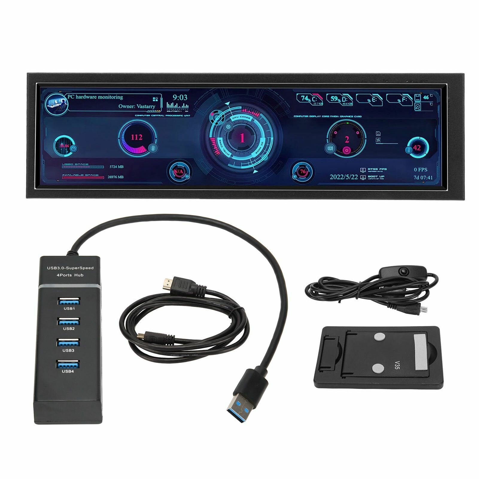 8,8-дюймовый монитор температуры ПК 1920x480 60 Гц для AIDA64 ПК Сенсорная панель Дисплей CPU GPU SSD Монитор температуры данных для Windows для Linux