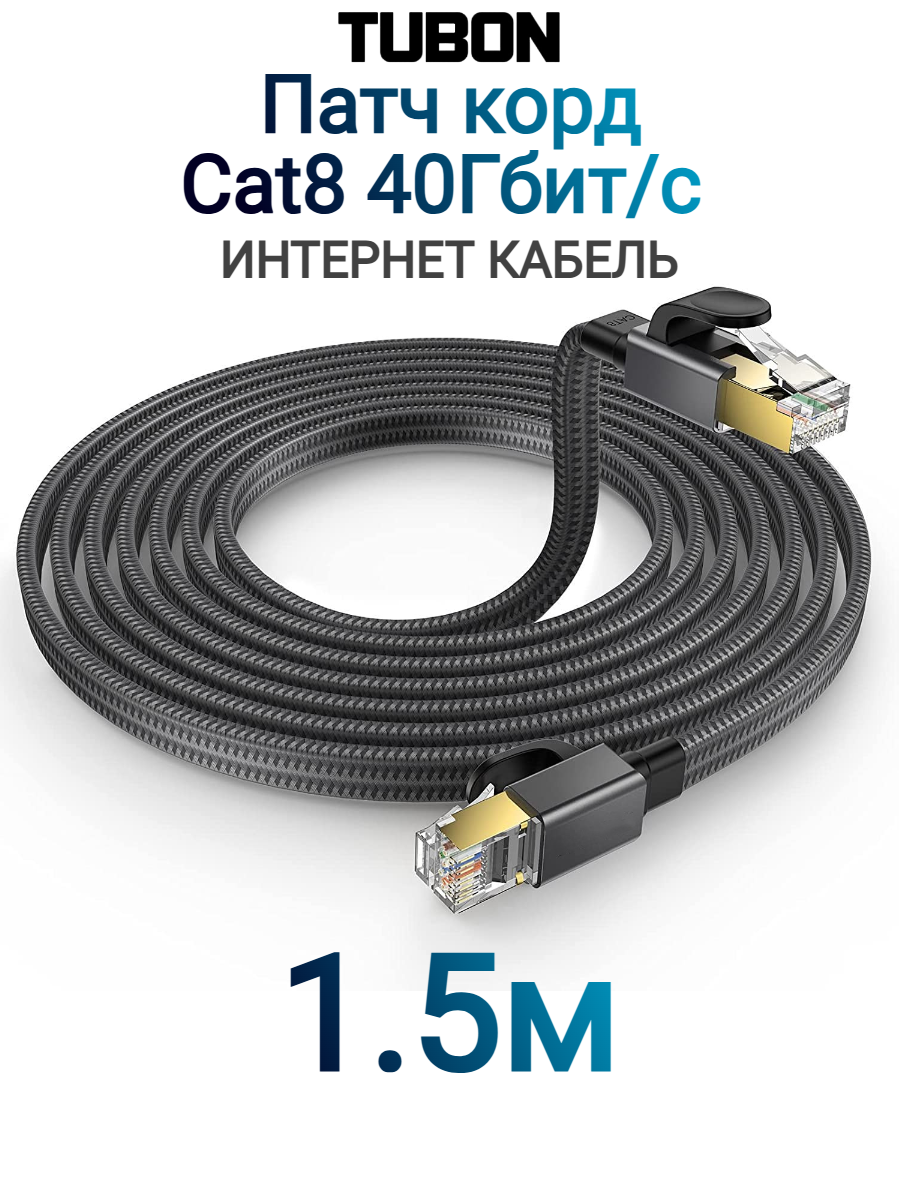 Патч корд сетевой интернет кабель TUBON LAN RJ-45 Cat8 40Gbps LL03 1.5м