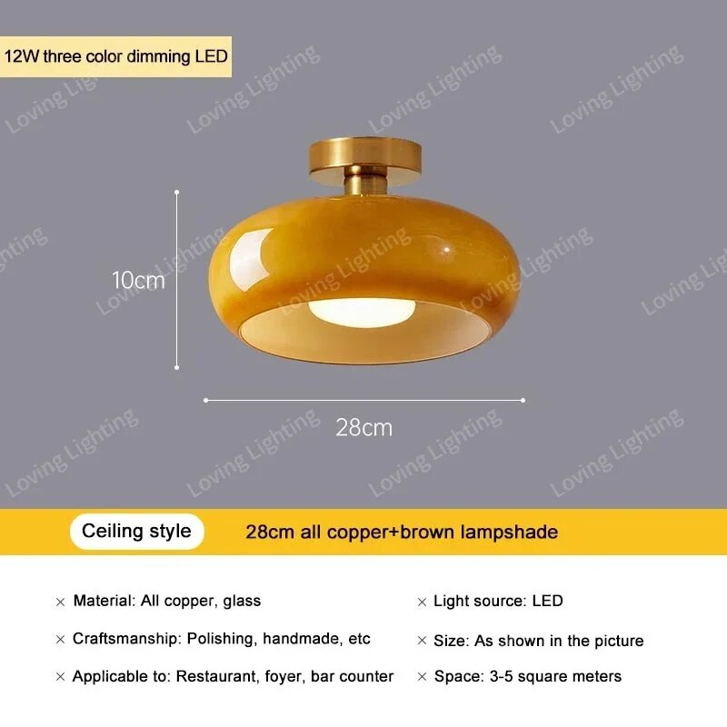 Винтажная стеклянная потолочная люстра TAPNM, B Allcopper brown, Тёплый белый