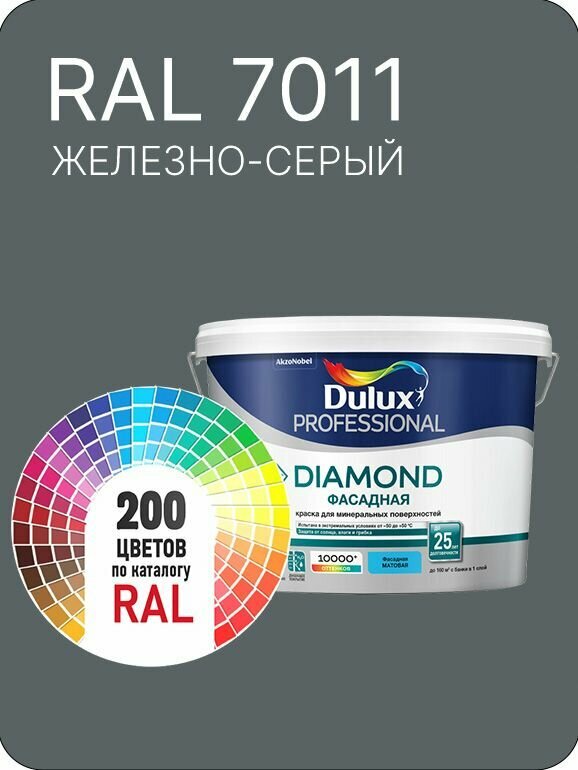 Краска для минеральных и деревянных фасадов Dulux Diamond цвет железно - серый Ral 7011 2.5 л.