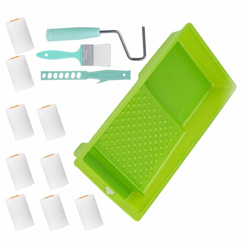 Многофункциональный набор из 13 валиков для покраски с прочными пластиковыми 2-дюймовыми валиками для внутренних стен, ежедневное использование, - Большой