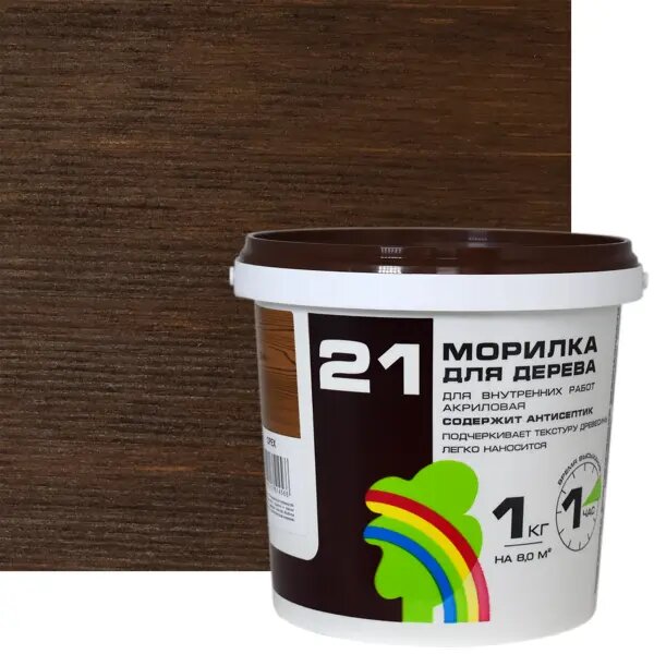 Морилка для дерева акриловая цвета орех Радуга-21 1 кг