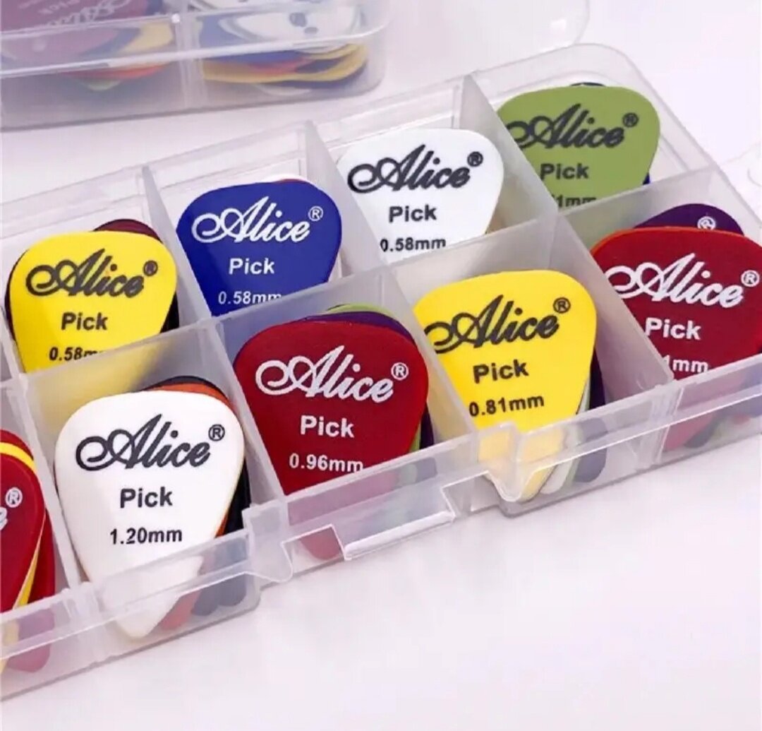 Набор медиаторов 50 шт в боксе гладкие, разноцветные, толщина 0,58-1,5