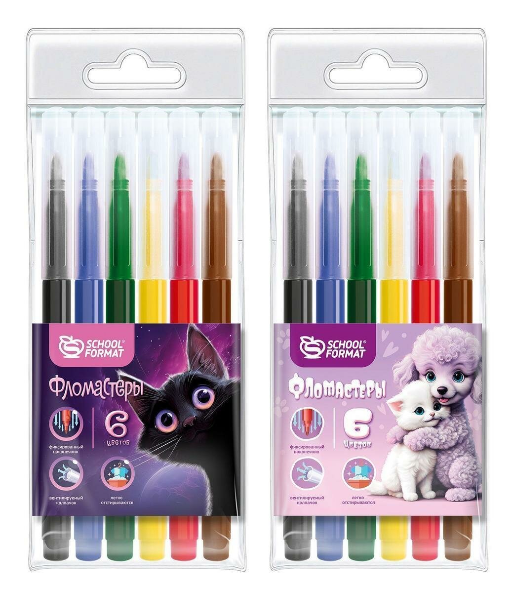 Фломастеры смываемые 'Микс для девочек' 6 цветов, круглый корпус, Schoolformat