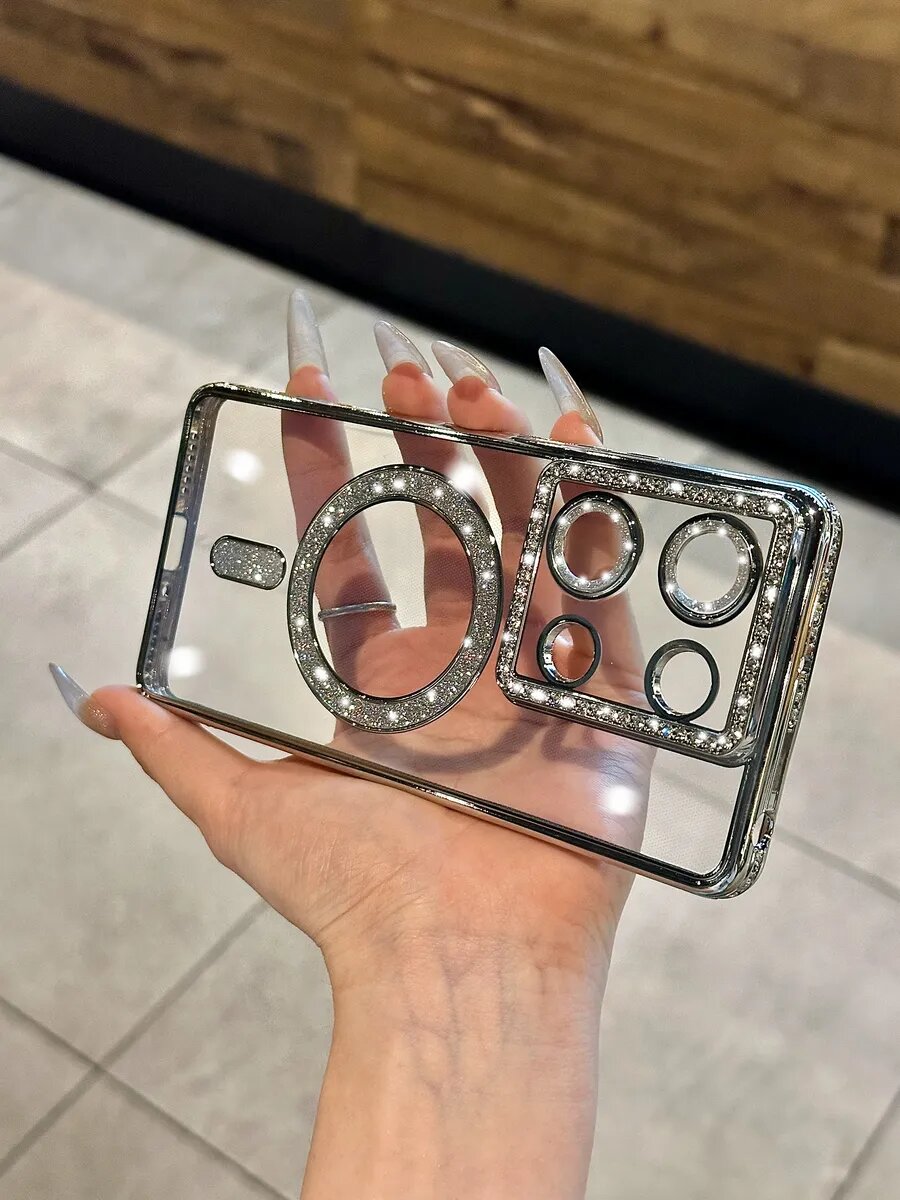 Чехол О'Кейси для Xiaomi Redmi Note 13 Pro 4G/14s/Poco M6 Pro 4G, защита камеры со стразами