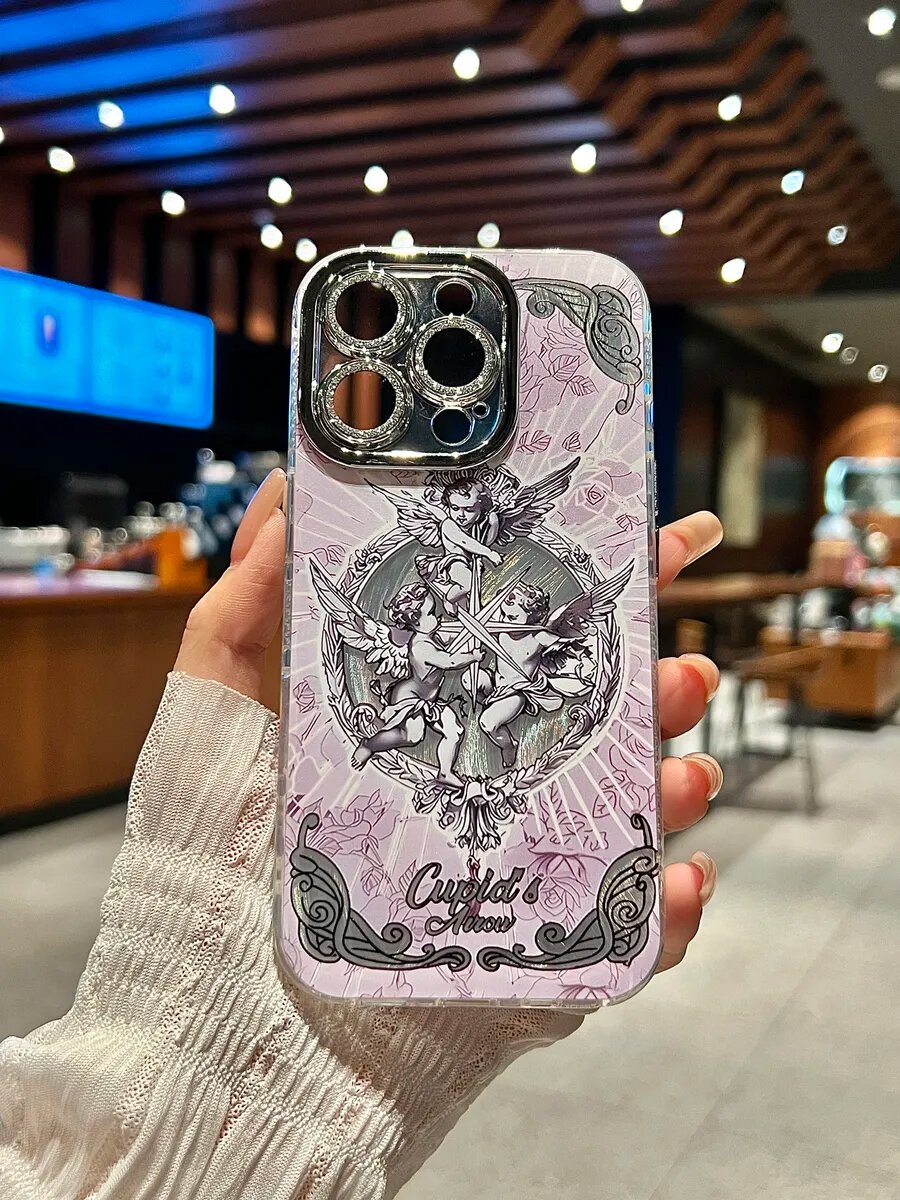 Чехол О'кейси, для iPhone 16 Pro, сиреневый, с принтом, защита камеры