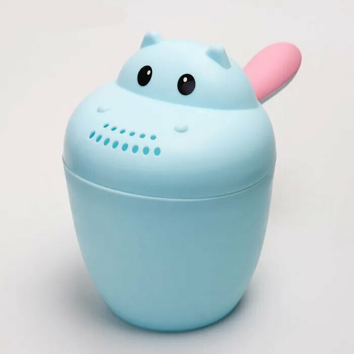 Ковш детский для мытья головы/Лейка душ для купания малышей/Ковшик для ванной "Бегемотик" 750мл, 19х11х15 голубой