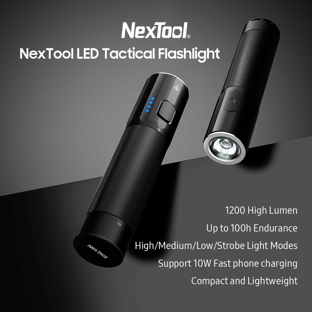 Тактический фонарик NexTool 1200lm с Power Bank 10Вт