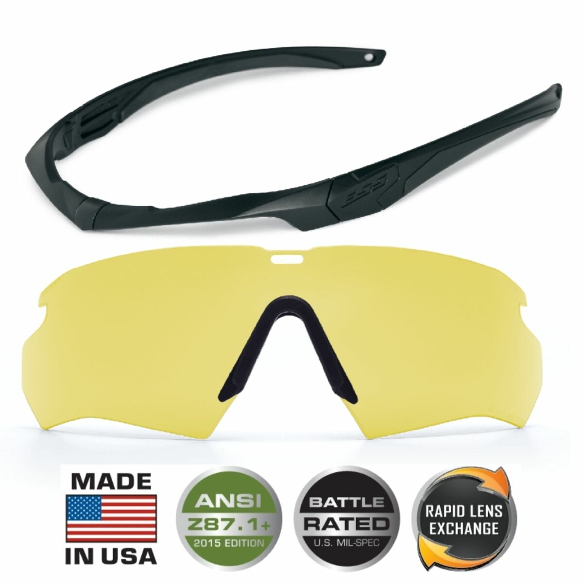 Очки тактические для стрельбы ESS Crossbow One Black Hi-Def Yellow(жёлтый)