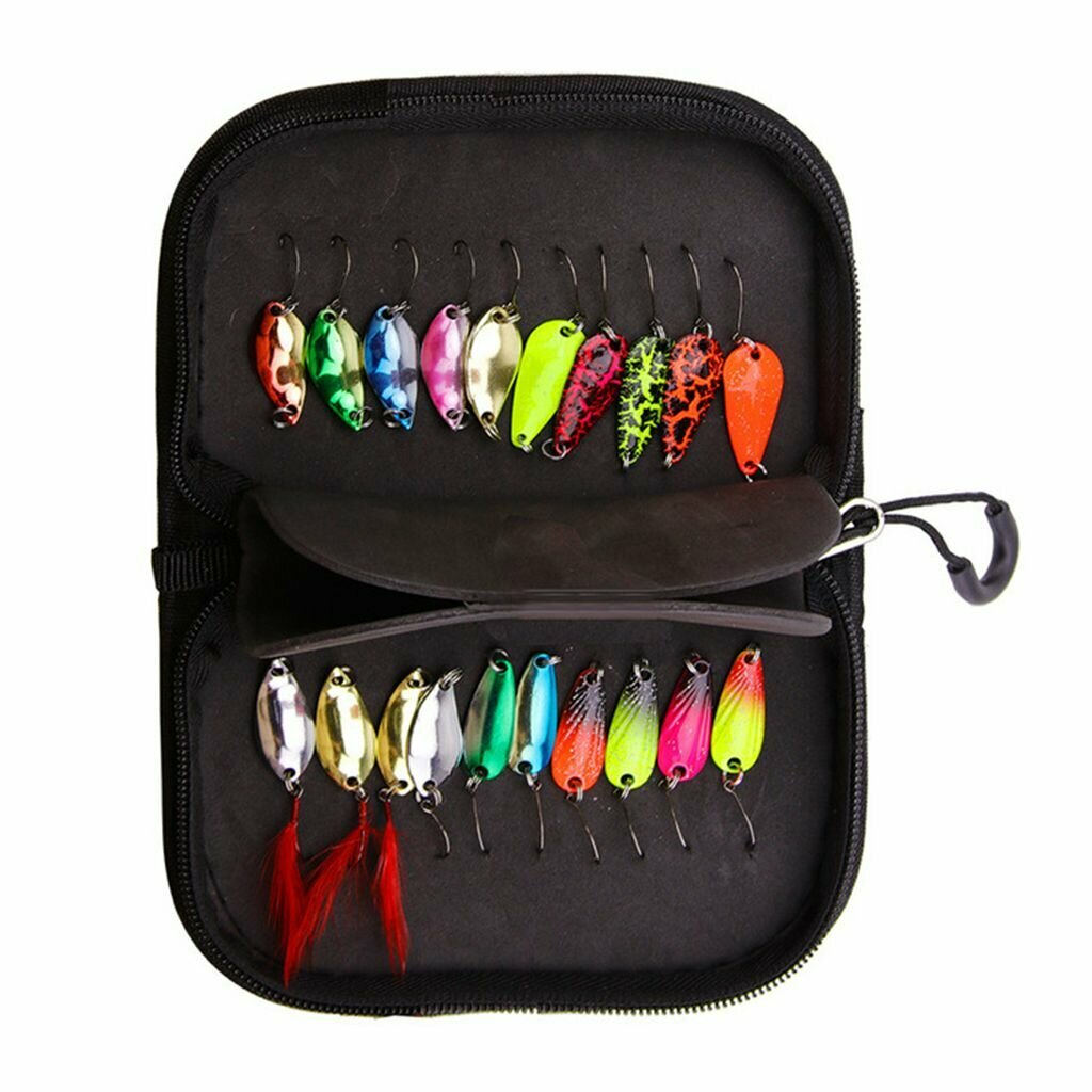 20 шт, рыболовные ложки, приманки, набор металлических приманок для форели, окуня, спиннер с сумкой хранения