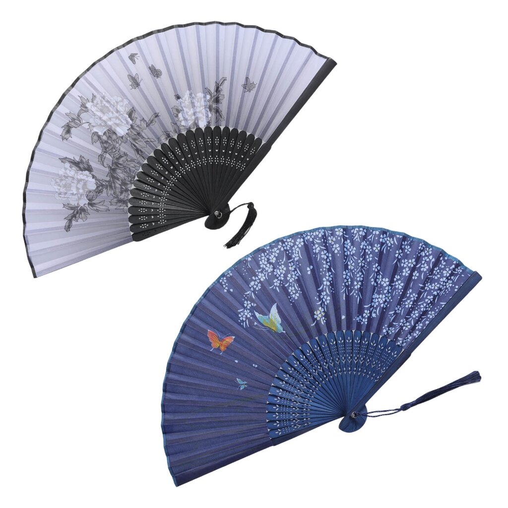 Цветочный складной веер, шелковый веер с бамбуковой рамкой для танцев, косплея, вечеринок, свадебных украшений