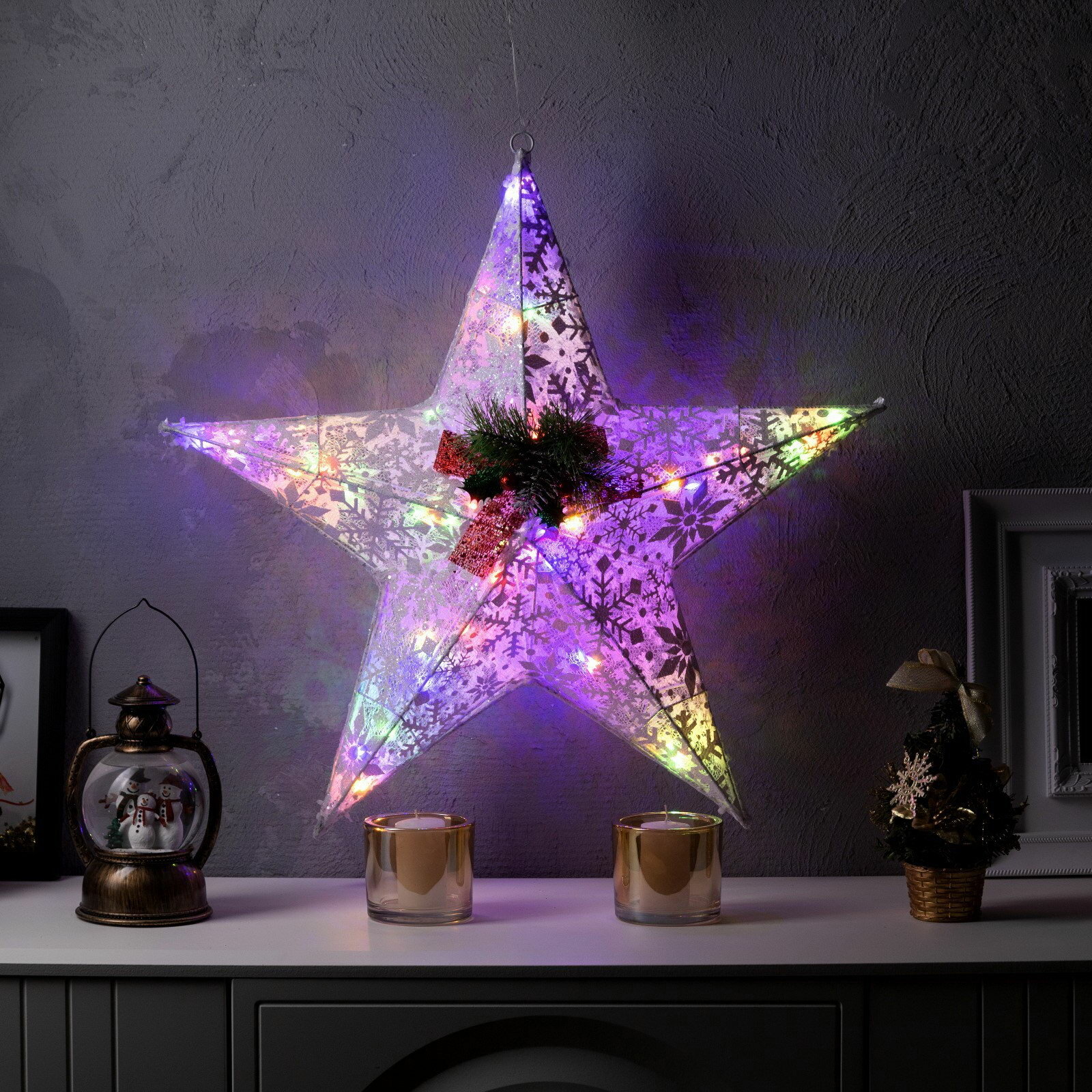 Светодиодная фигура "Звезда" 60 см, металл, 220 В, свечение мульти