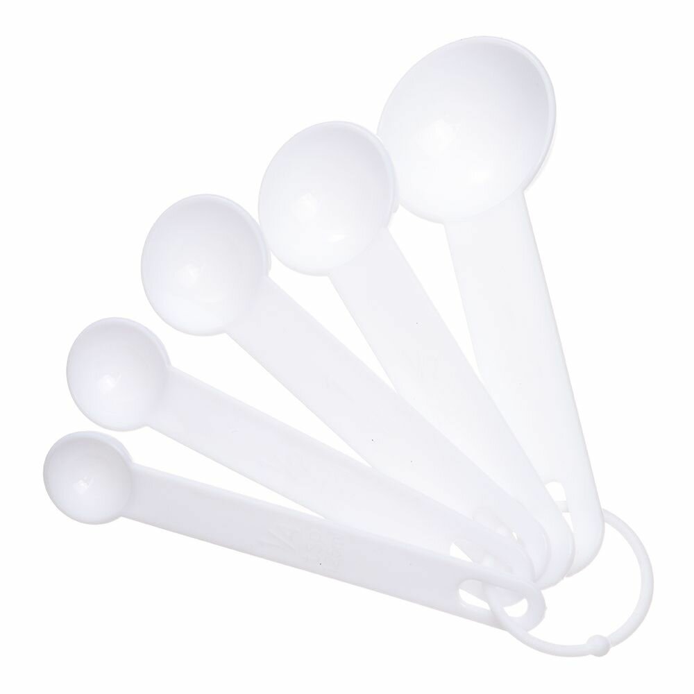 Набор мерных ложек 5 штук для точных измерений на кухне 1,25 мл, 2,5 мл, 5 мл, 7,5 мл, 15 мл, пластик, фиолетовый, черный, белый