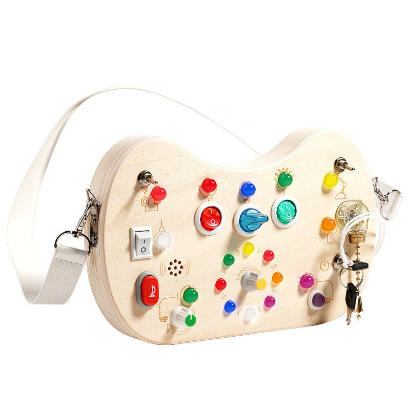Деревянный образовательный светомузыкальный переключатель-гитара для игр и обучения детей