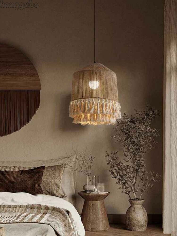 Люстра с кисточками из богемной льняной веревки