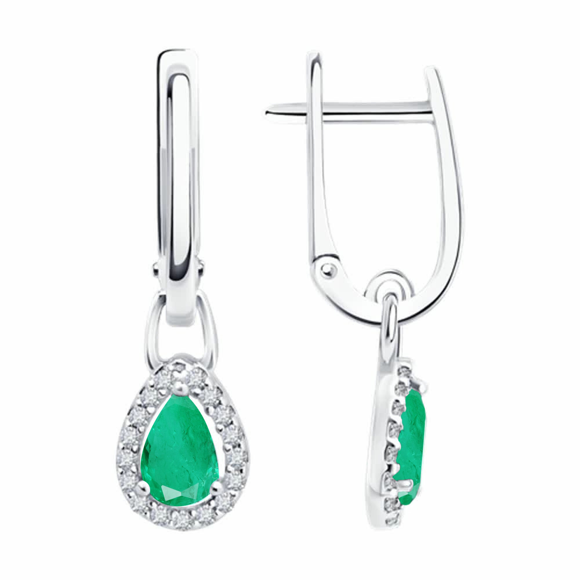 Серьги, серебро, 925 проба, родирование, изумруд, фианит