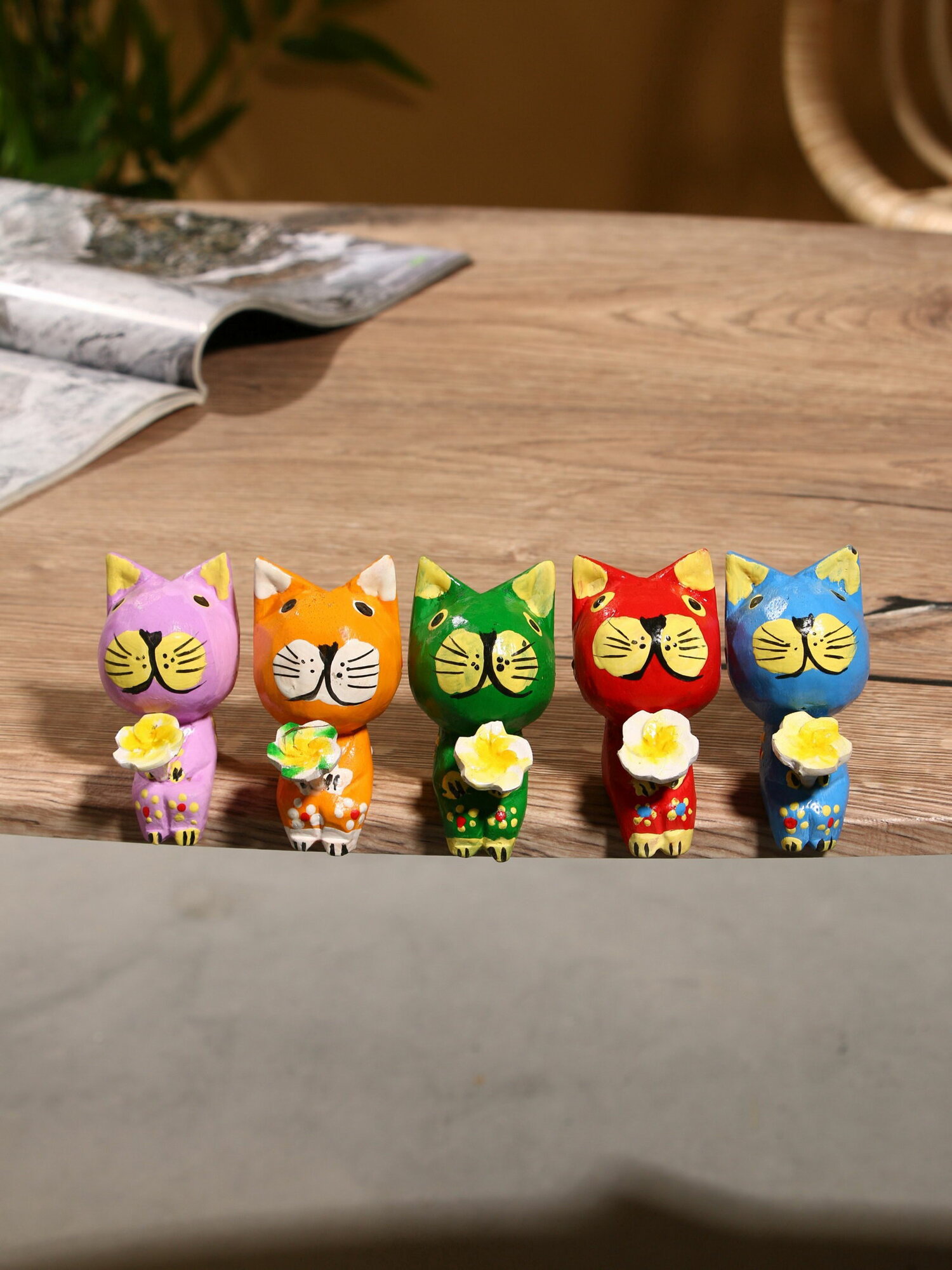 Сувенир интерьерный "Кошечки", набор 5 шт, дерево, цвет: разноцветный