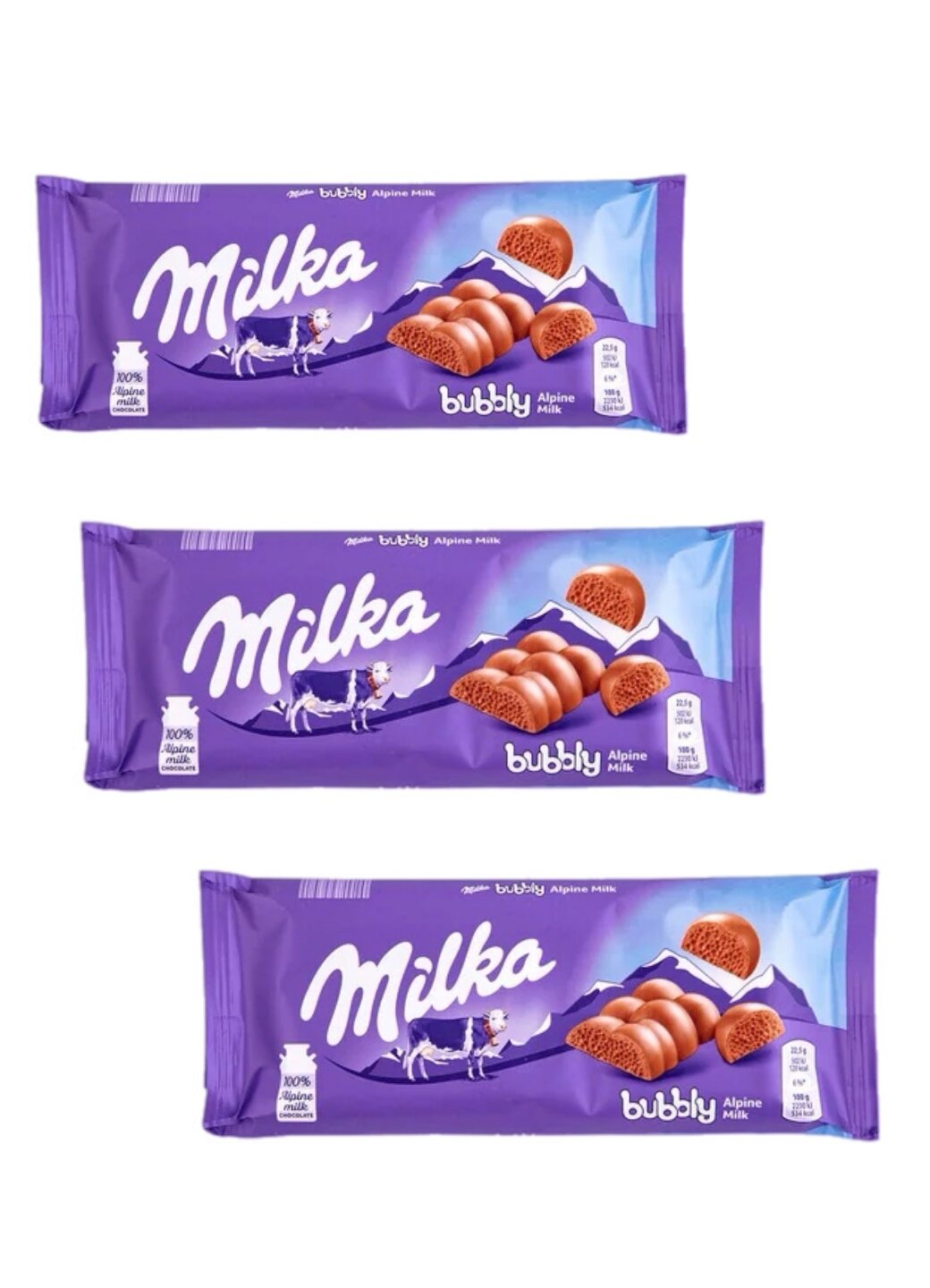 Шоколадная плитка Milka Bubbly Milk, пористый молочный шоколад 3 шт х 90г (Германия)