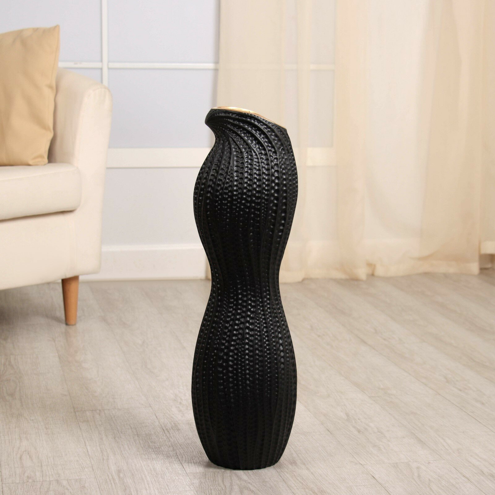 Ваза напольная «Дуайт», h=60 см, керамика, чёрная