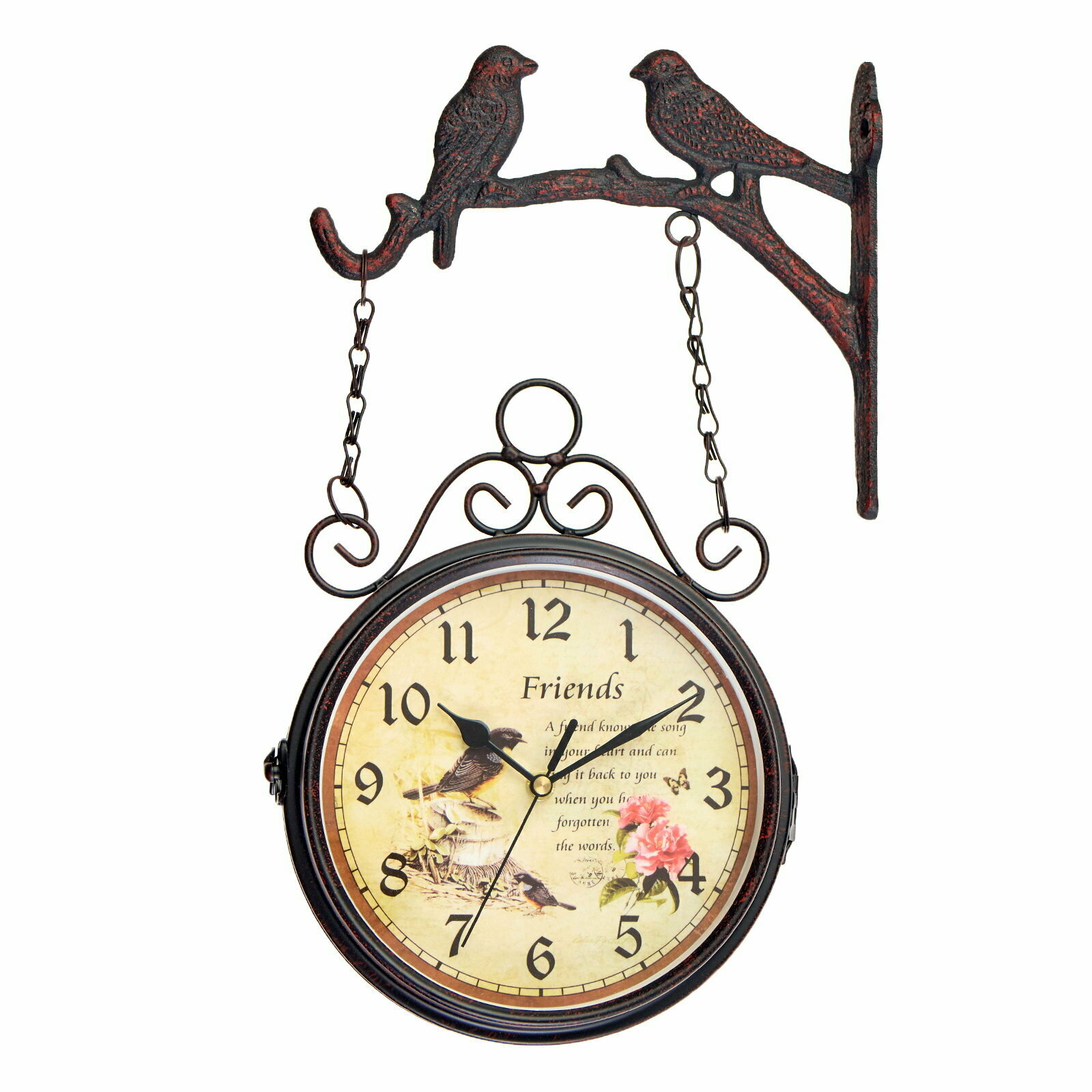 Часы настенные интерьерные "Птички", двусторонние, на подвесе, бесшумные, плавный ход, 24x40 см, циферблат d=17 см, от батареек 2xАА