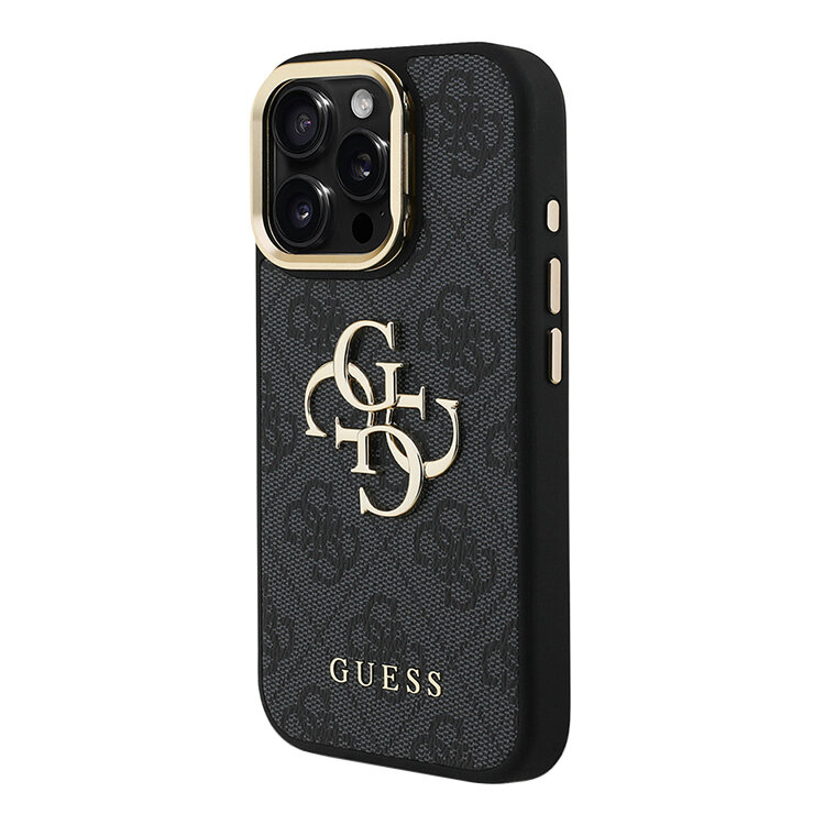 Guess чехол с подставкой для iPhone 15 Pro Max, PU-кожа 4G Big metal logo, черный