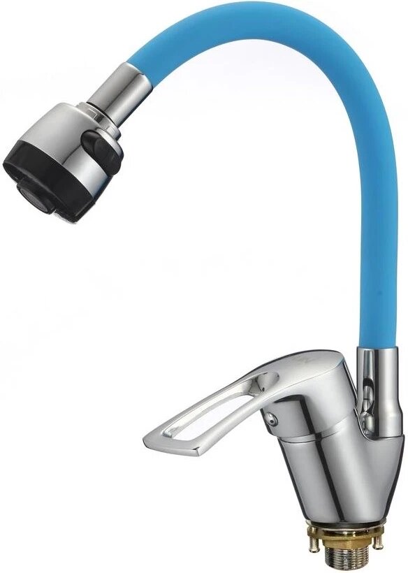 Смеситель для кухни D-Lin D150422-6T с гибким изливом, хром/синий
