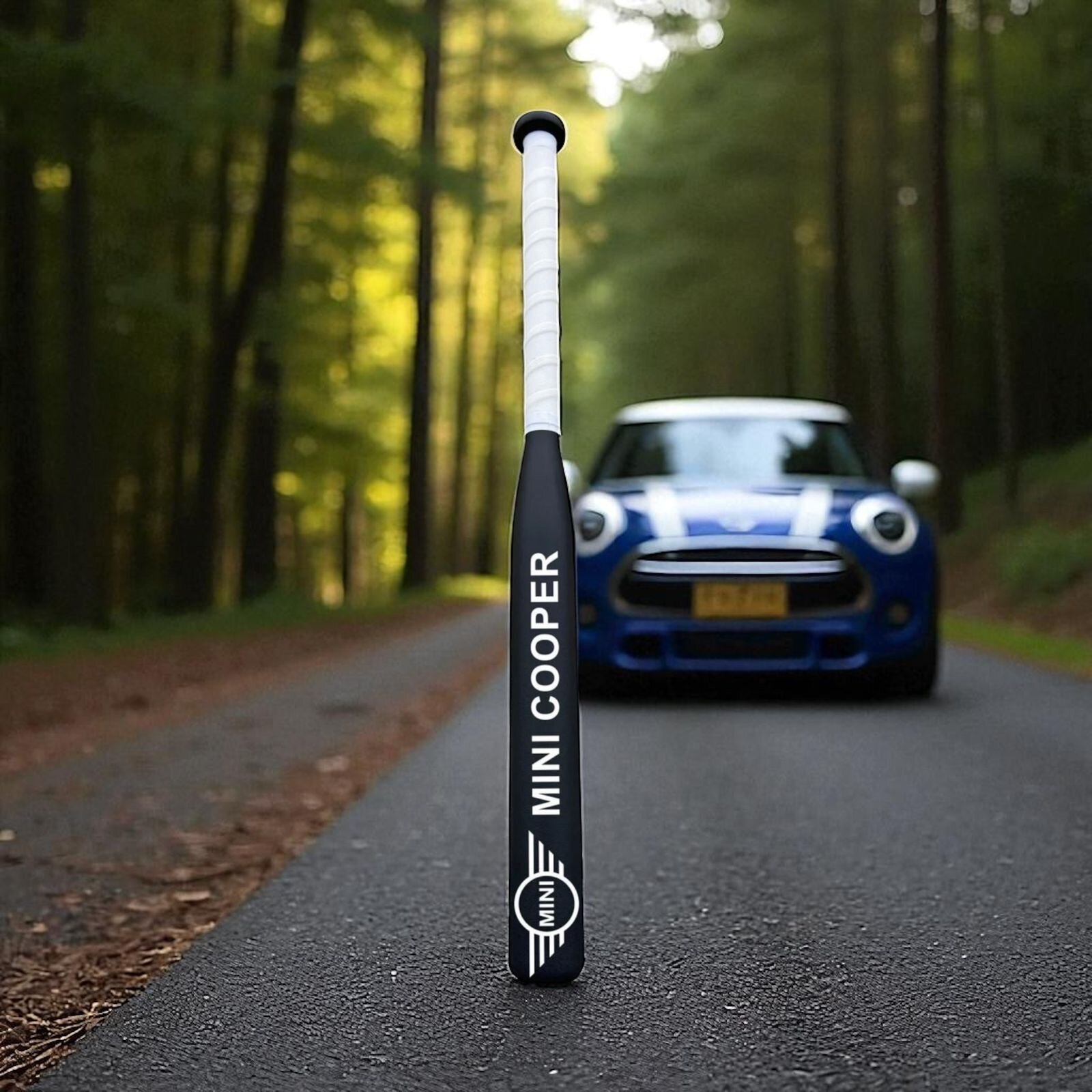 Бита бейсбольная черная с белой рукояткой с логотипом Mini Cooper (Мини Купер)