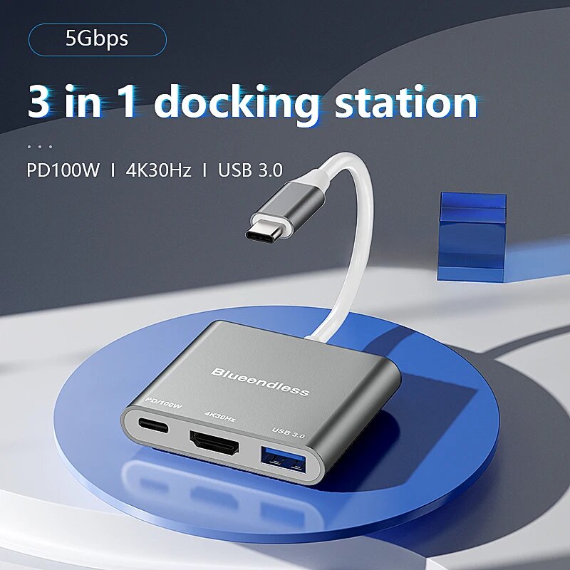 Blueendless USB C концентратор 3 в 1 с HDMI
