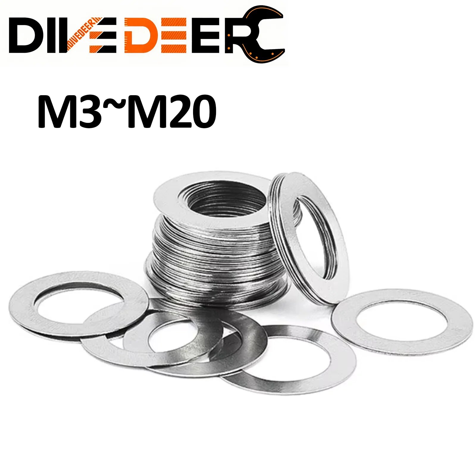 DIVEDEER Прецизионные шайбы DIN988 из нержавеющей стали 304 0.1mm thick, 50pc M5-7mm