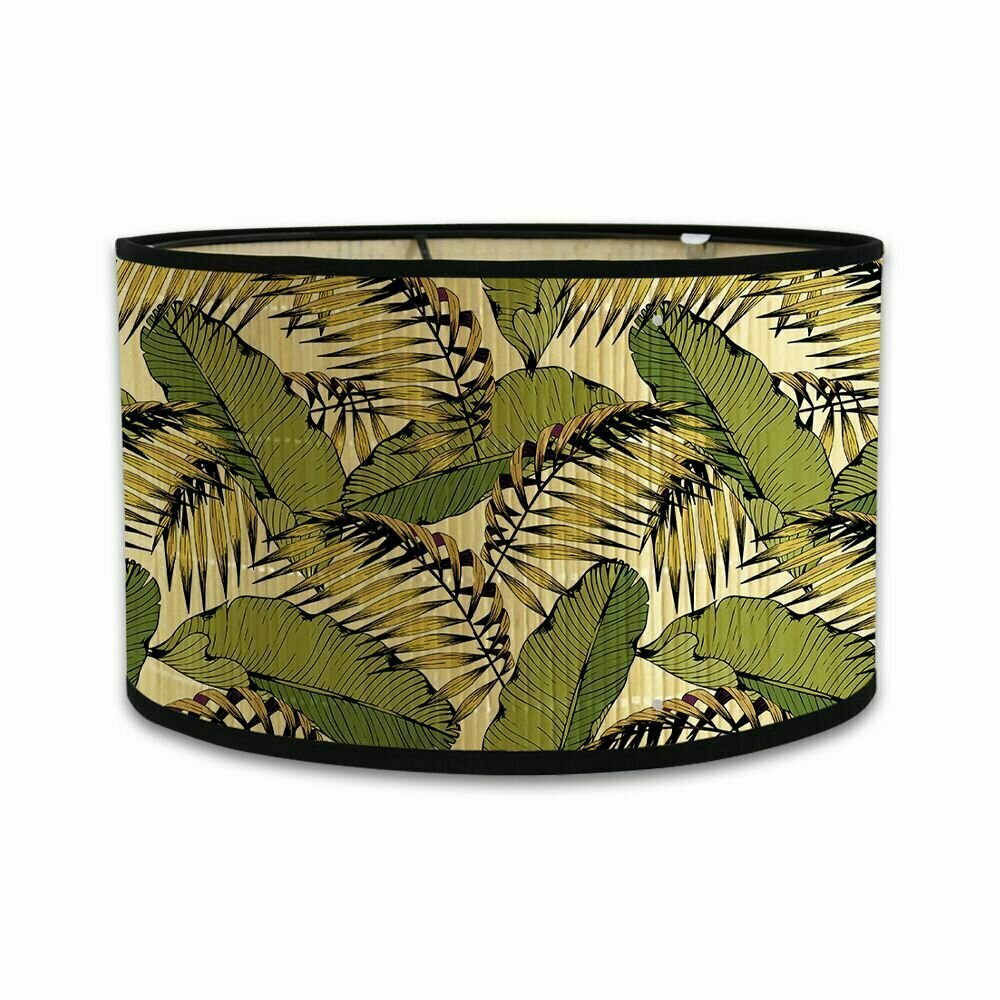 Ретро-абажур из бамбука, барабанная форма с растительными мотивами, диаметр 30 см. Подходит для настольных ламп, торшеров, люстр с цоколем E27. Декор для ресторана, бара, кафе.