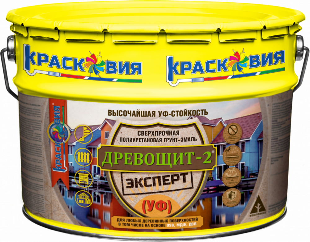 Древощит-2 Эксперт (УФ) Красковия Полиуретановая УФ-стойкая Грунт-Эмаль 10кг Белый, для Дерева / Красковия.