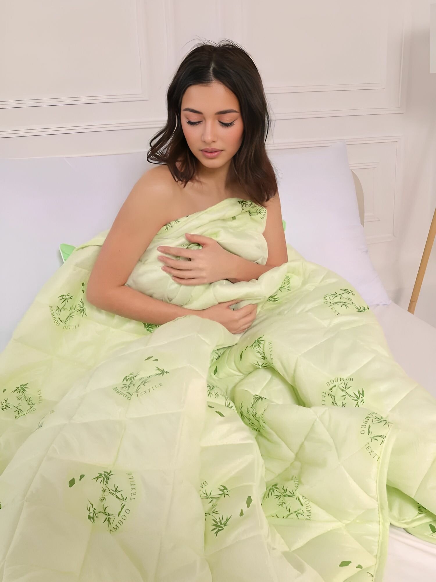 Одеяло 1.5 Спальное Для Сна На Кровати И Диване. Большое Мягкое Теплое. Летнее. Домой, В Квартиру, На Дачу Для Детей И Взрослых. Бамбуковое Волокно. Зеленый. 140x205 См