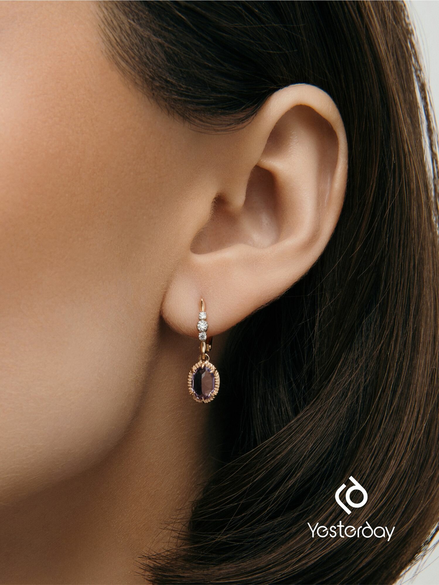 Серьги, красное золото, 585 проба, аметист, фианит