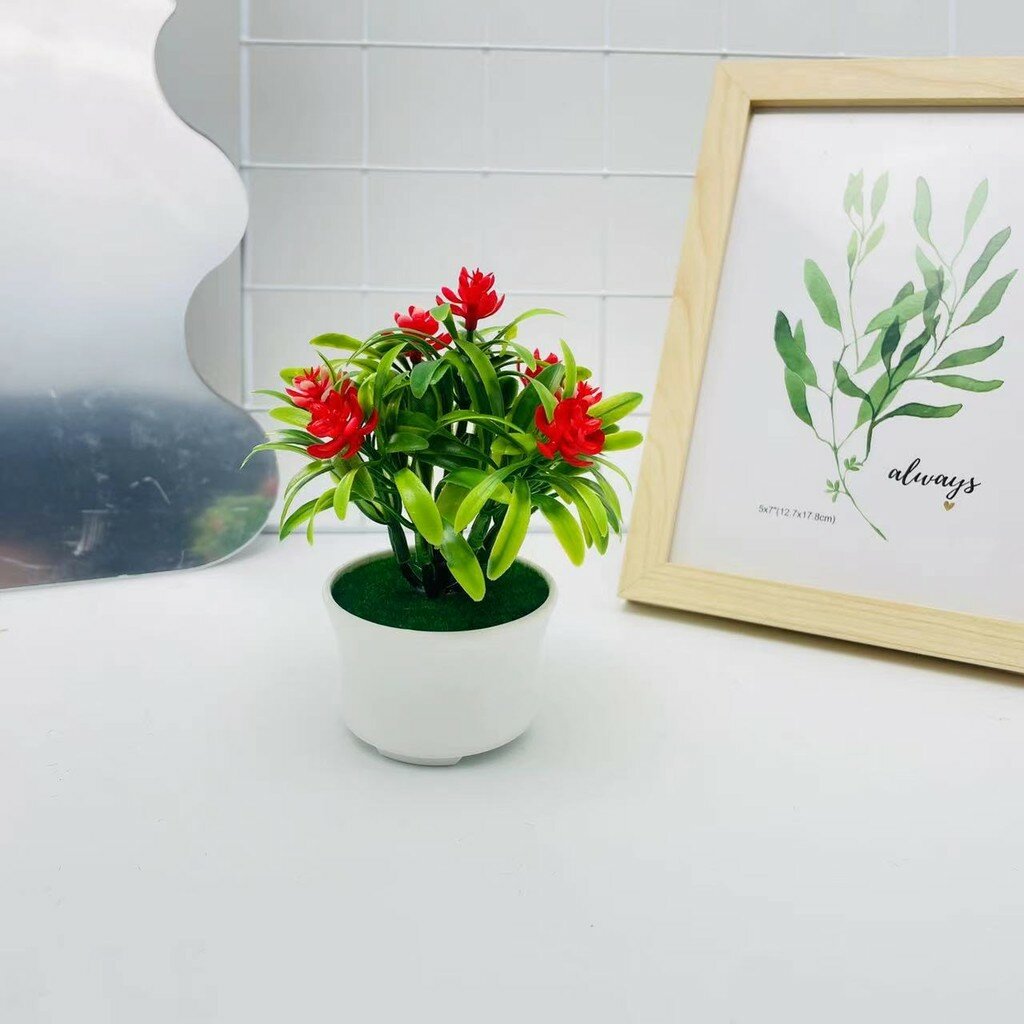 Искусственный бамбук сасанкуа бонсай для фотозон и украшения интерьера ярко-красный