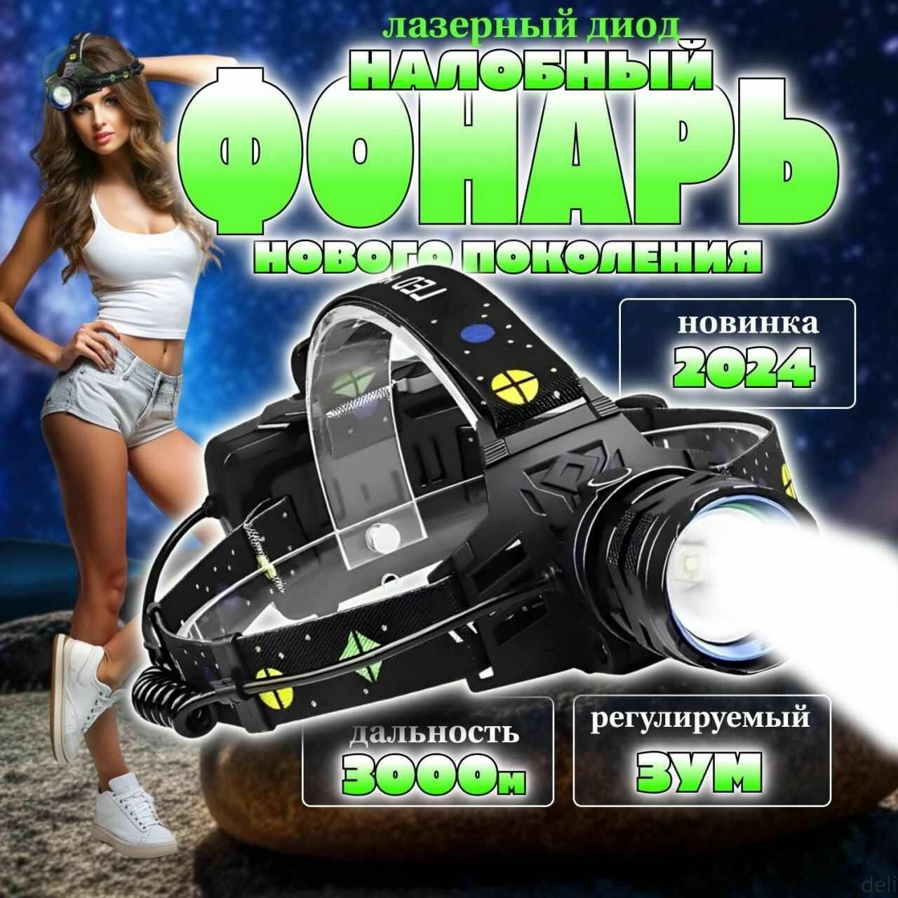 Фонарь налобный HIOMEE G94E, аккумуляторный, с зумом, на открытом воздухе