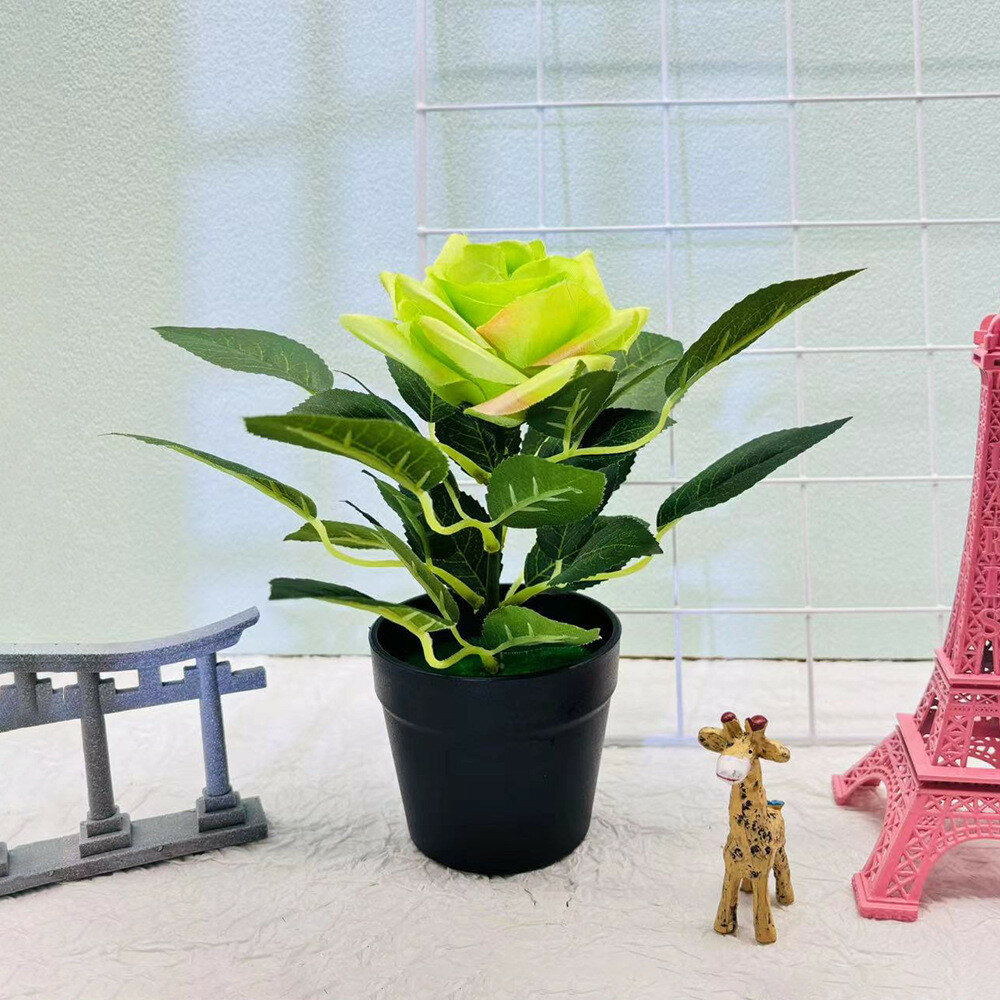 Декор настольный роза ругоза цветы из прочных материалов для подарка и дома зеленый