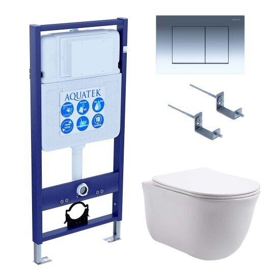 Унитаз с инсталляцией Aquatek Set классик (рама Standard INS-0000012 с звукоиз. прокладкой+крепеж KKI-0000002+кнопкаKDI-0000010+унитаз классик AQ1111-00 с крышкой