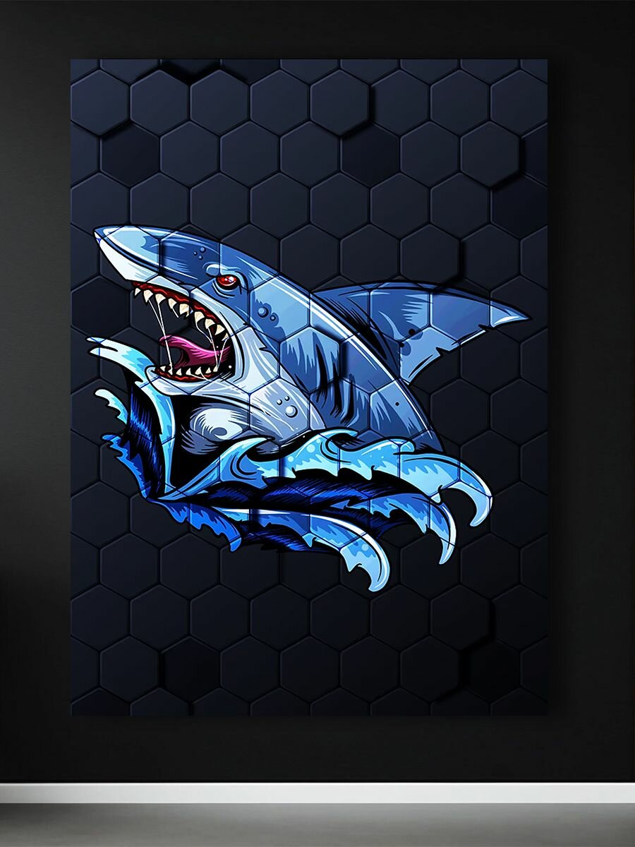 Картина интерьерная - "Море, волны, акула" , 40х60 см.