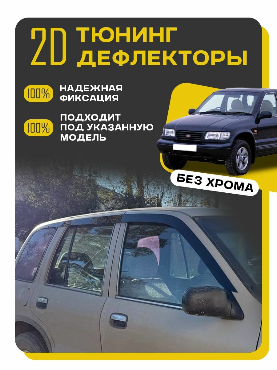 Плоские тюнинг дефлекторы для Kia Sportage 1 (1993-2006) 2d дефлекторы на Киа Спортейдж 1 поколение. Комплект 6 шт.