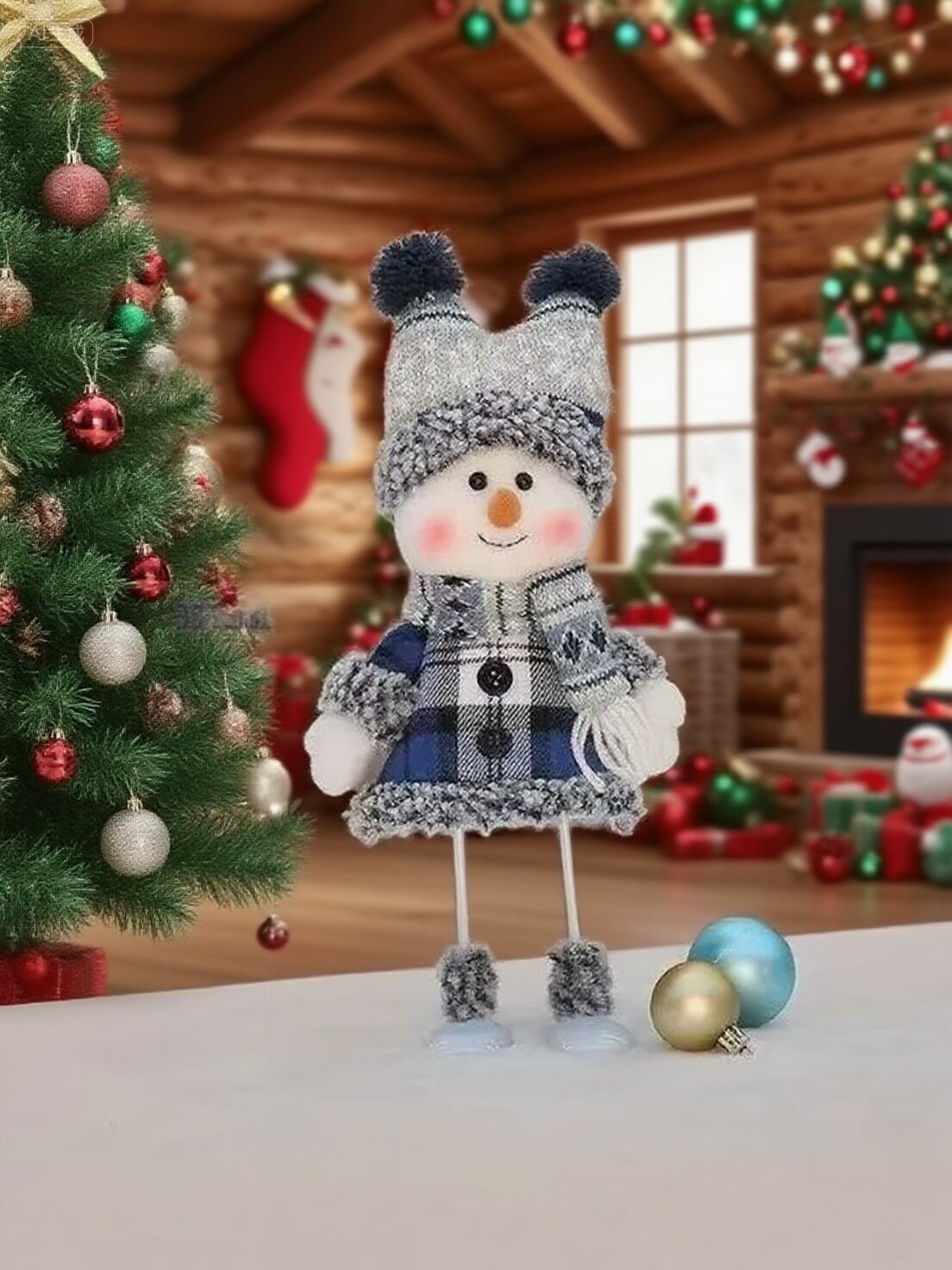 Игрушка под елку, снеговик, высота 33см, длина 11 см