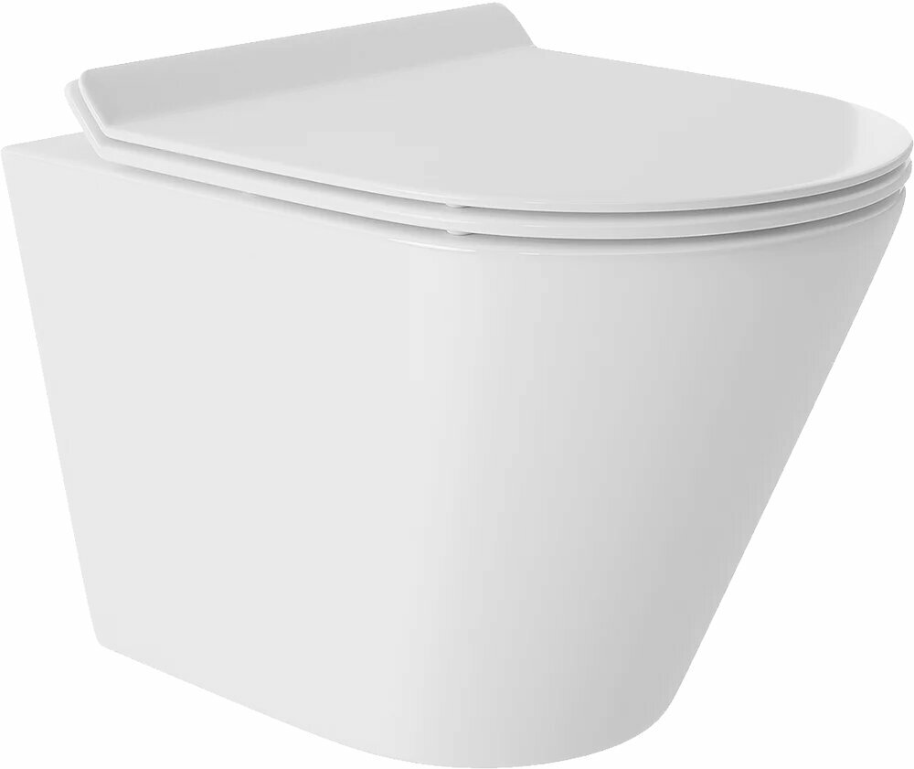 Унитаз подвесной Aqueduto Cone Tornado CONT0110 с микролифтом, безободковый, овальный, без бачка, фаянсовый, антивсплеск белый