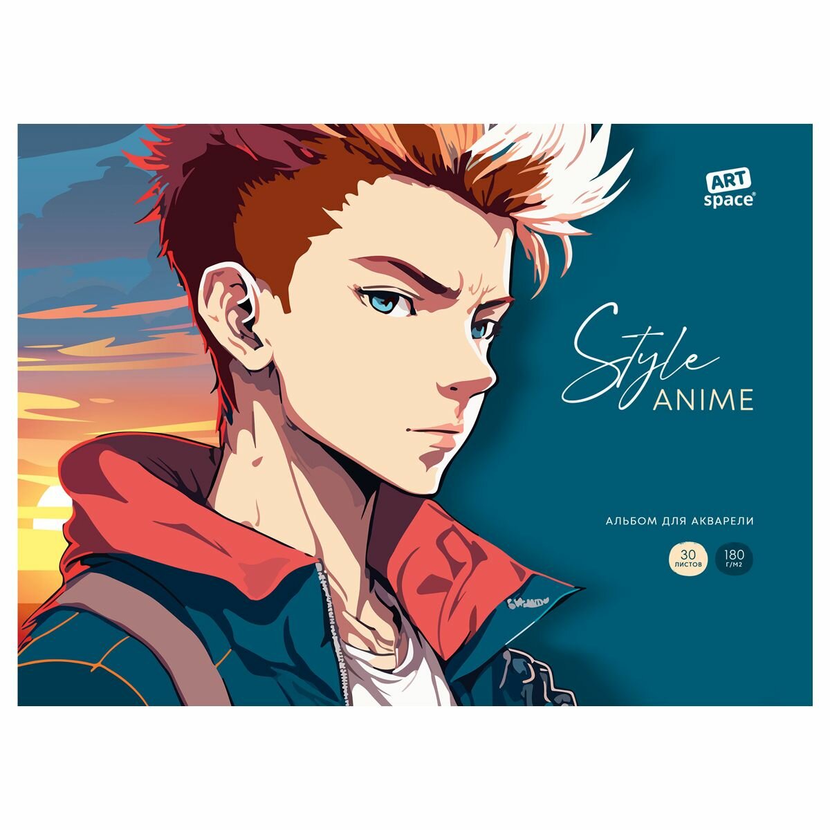 Альбом для акварели, 30 л, А4, на склейке ArtSpace "Anime style. Man", 180 г/м2