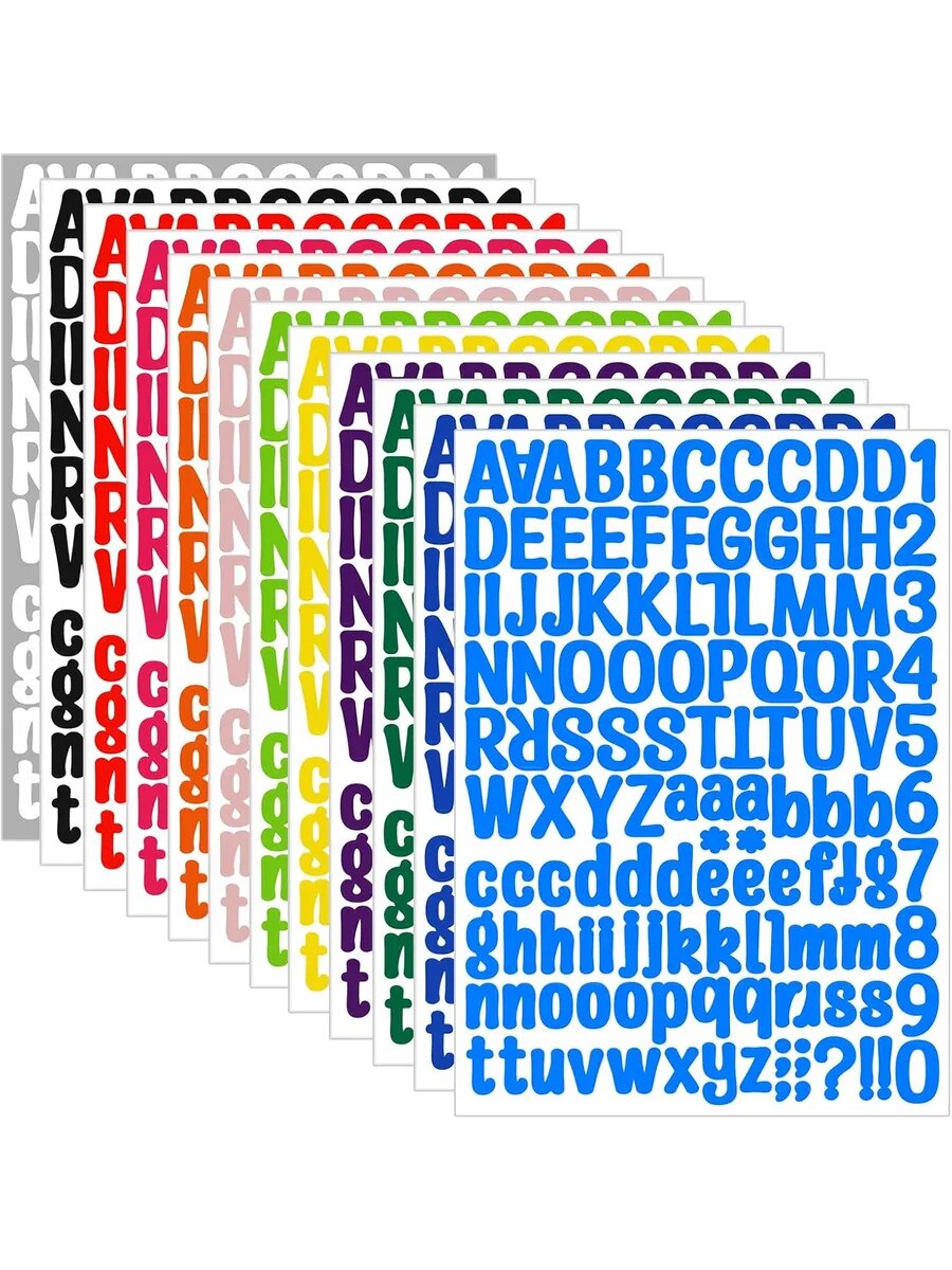 Наклейки буквы цифры 12 листов винил самоклеящиеся 2.5 см