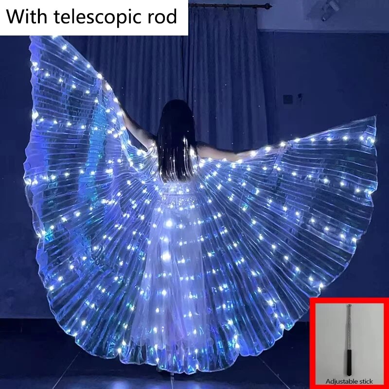 Светящиеся крылья бабочки для танца живота Голубой, Adult style, With telescopic rod