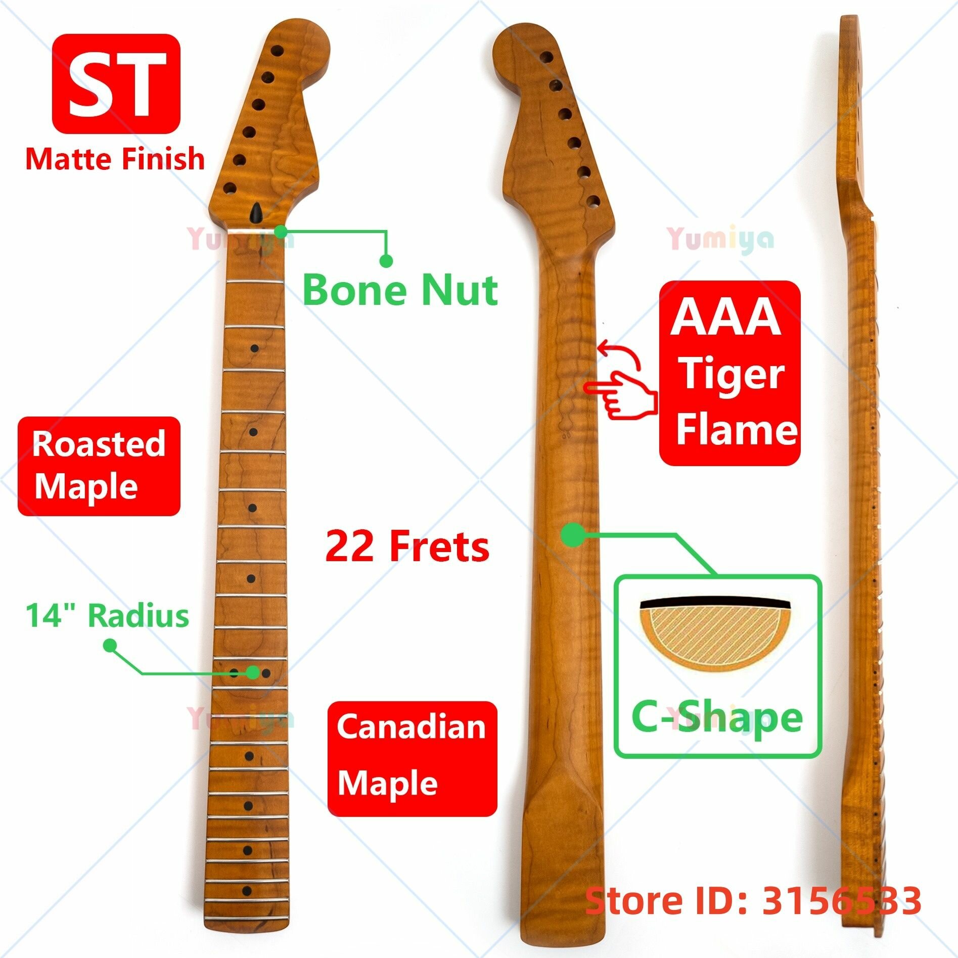 ST Roasted Tiger Stripe Maple с матовой отделкой на 22 лада для электрогитары Stratocaster, Аксессуары для грифа гитары